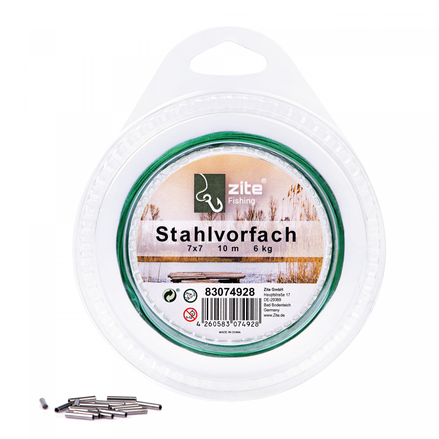 Stahlvorfach Raubfisch Vorfach Edelstahl 7x7 10m 20 Klemmhülsen Zite ...